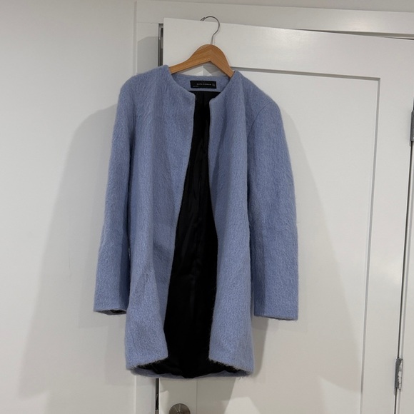 Zara | Jackets & Coats | Zara Light Blue Fuzzy Jacket | Poshmark